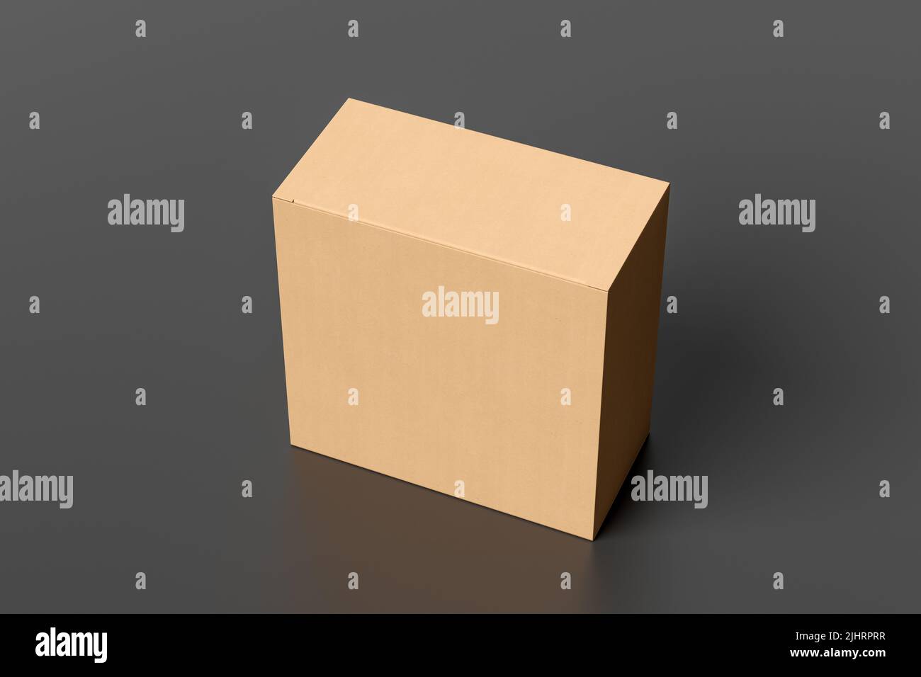 Cardboard box mock up. Square gift box on black background. Side view ...