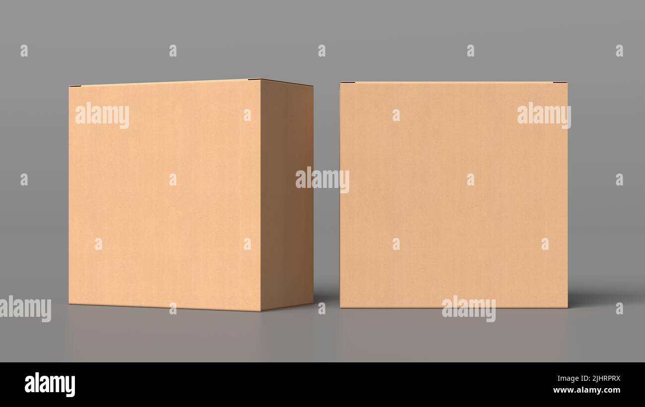 Two cardboard boxes mock up. Square gift boxes on gray background ...