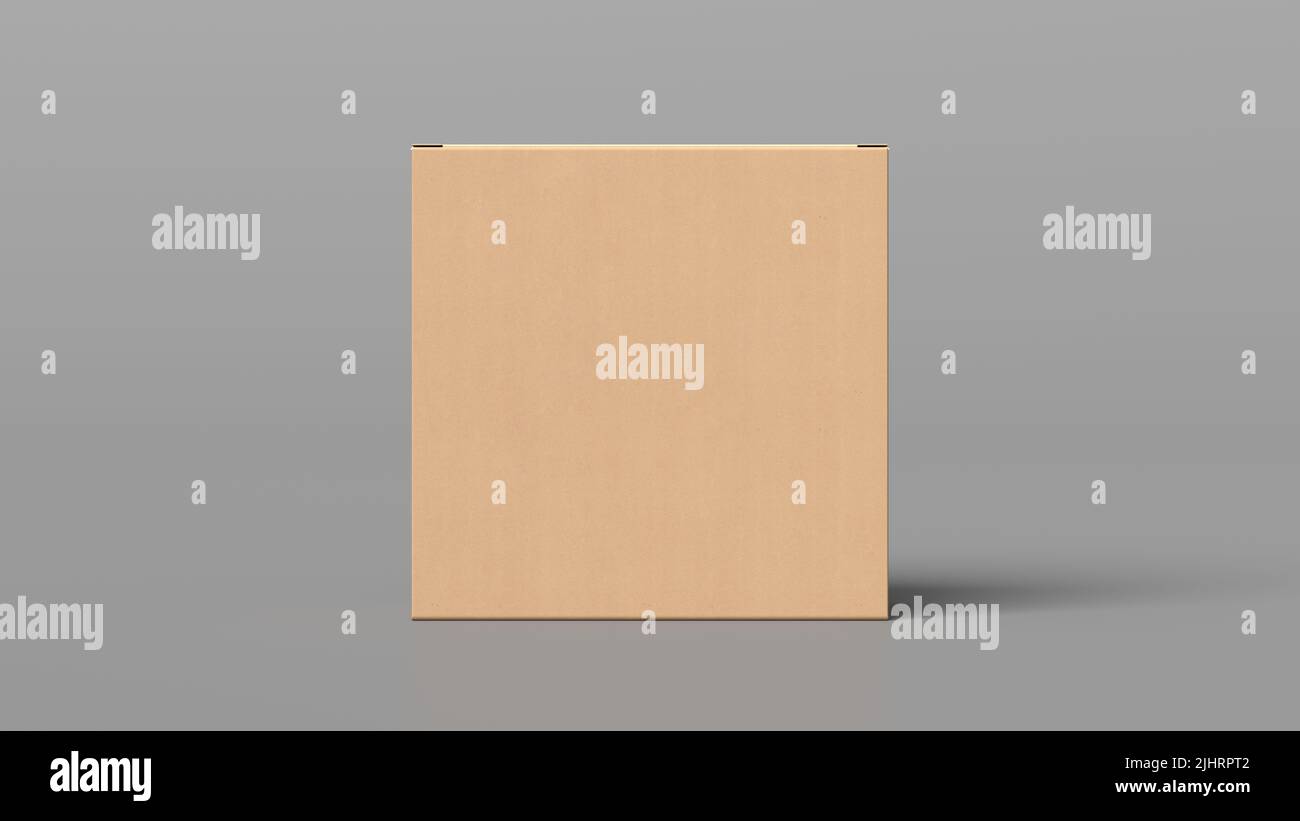 Cardboard box mock up. Square gift box on gray background. Front view ...