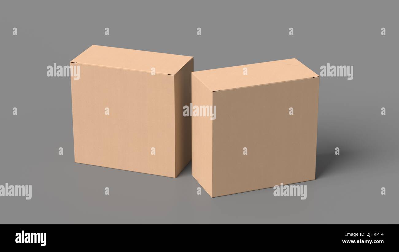 Two cardboard boxes mock up. Square gift boxes on gray background ...