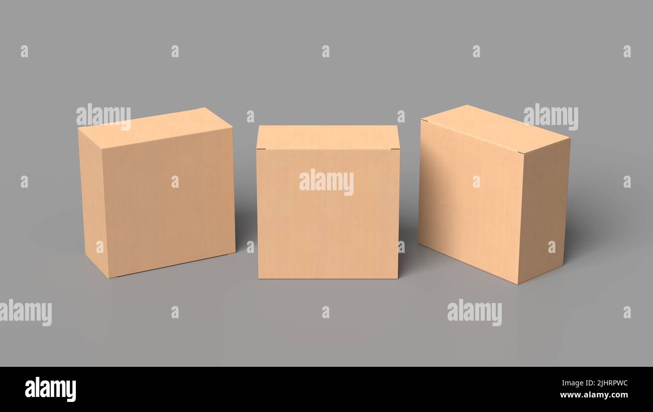 Three square boxes mock up. Cardboard gift boxes on gray background ...