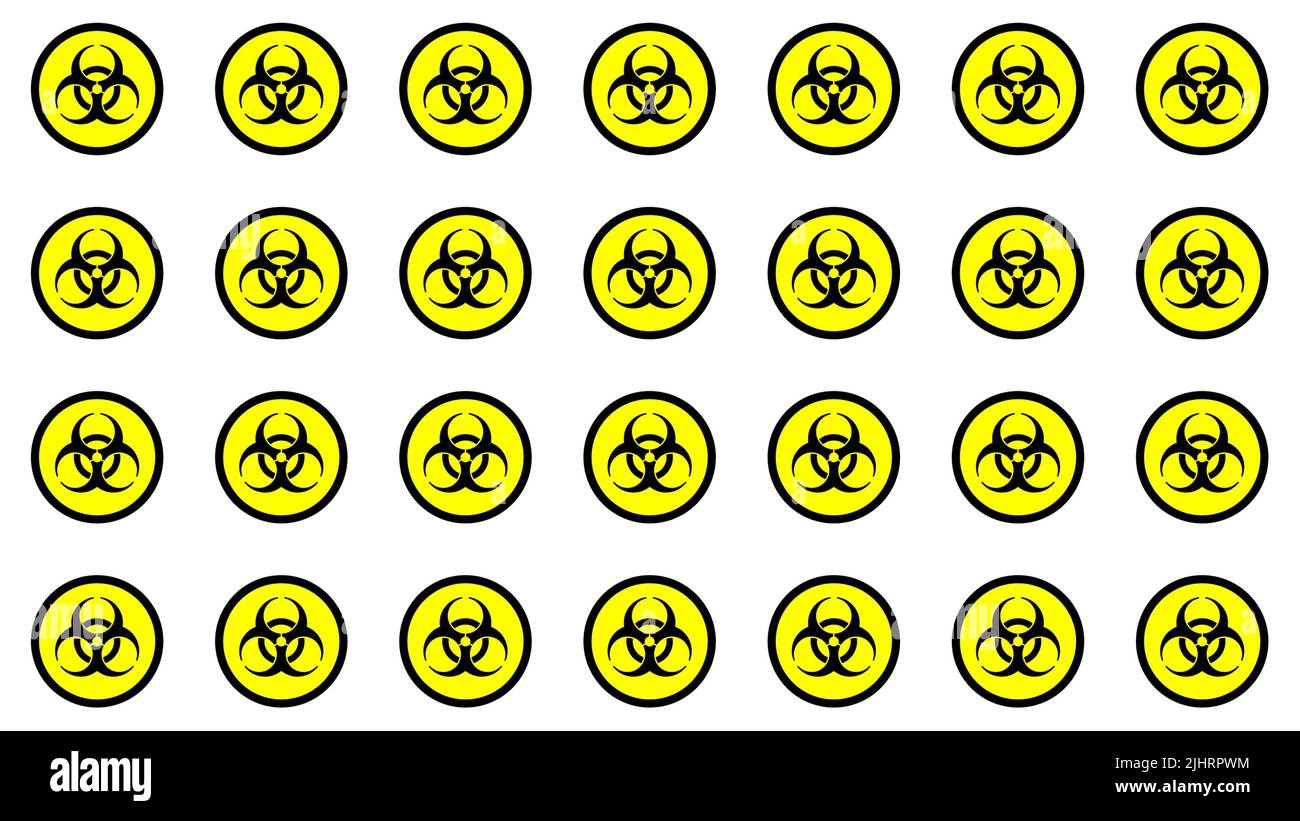 A seamless pattern of a round biohazard sign on a white background ...