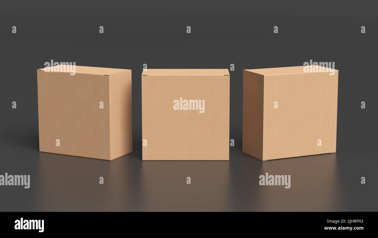 Three square boxes mock up. Cardboard gift boxes on black background ...