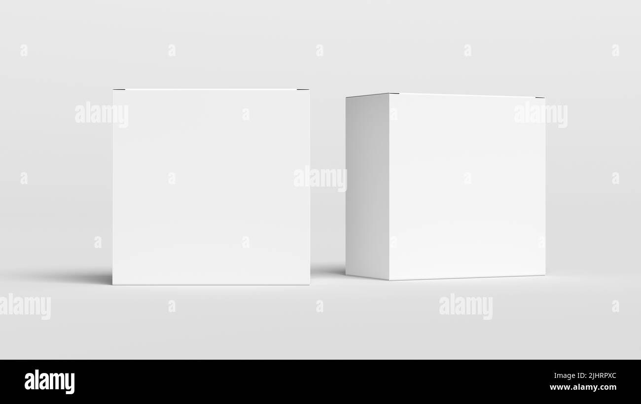 Two square boxes mock up. White gift boxes on white background. Front ...