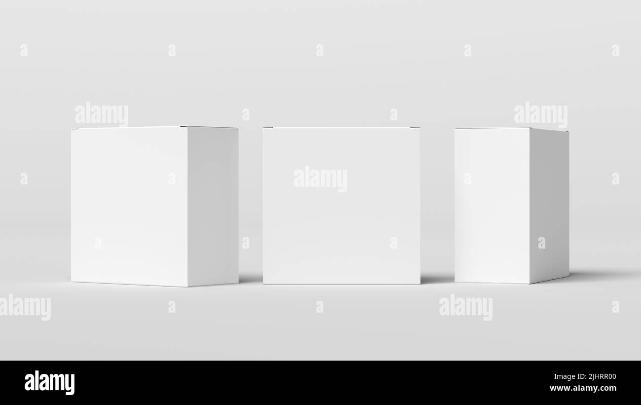 Three square boxes mock up. White gift boxes on white background. Front ...