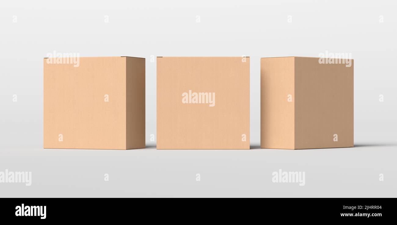 Three square boxes mock up. Cardboard gift boxes on white background ...