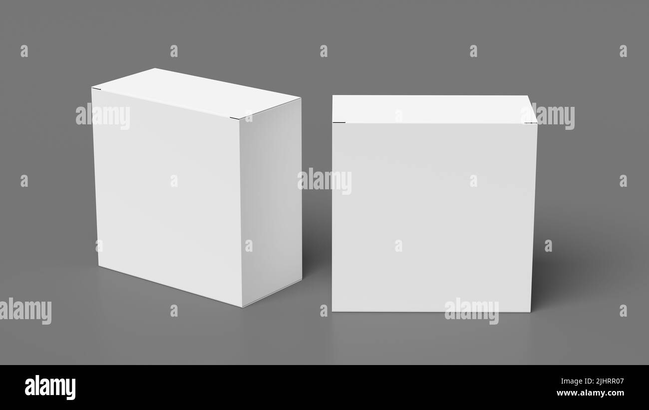 Two square boxes mock up. White gift boxes on gray background. Front ...