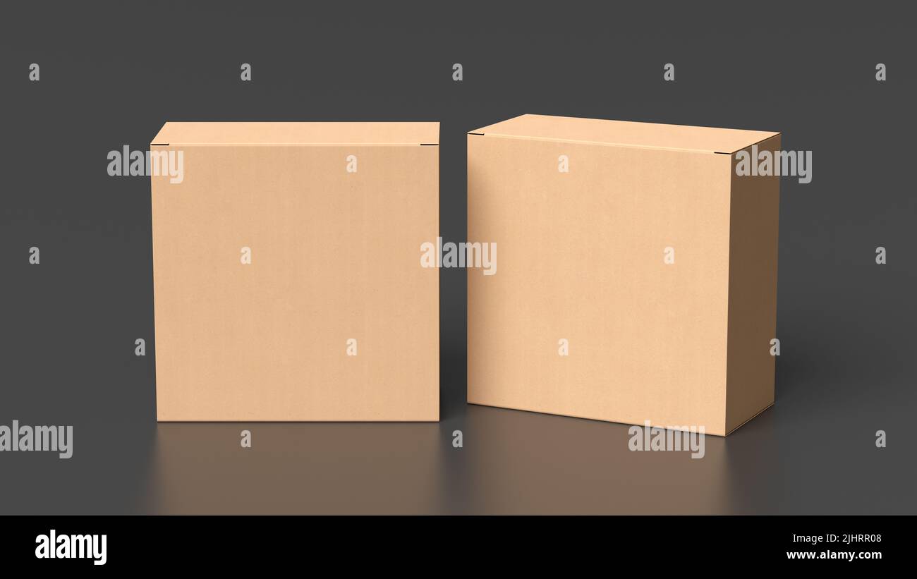 Two cardboard boxes mock up. Square gift boxes on black background ...