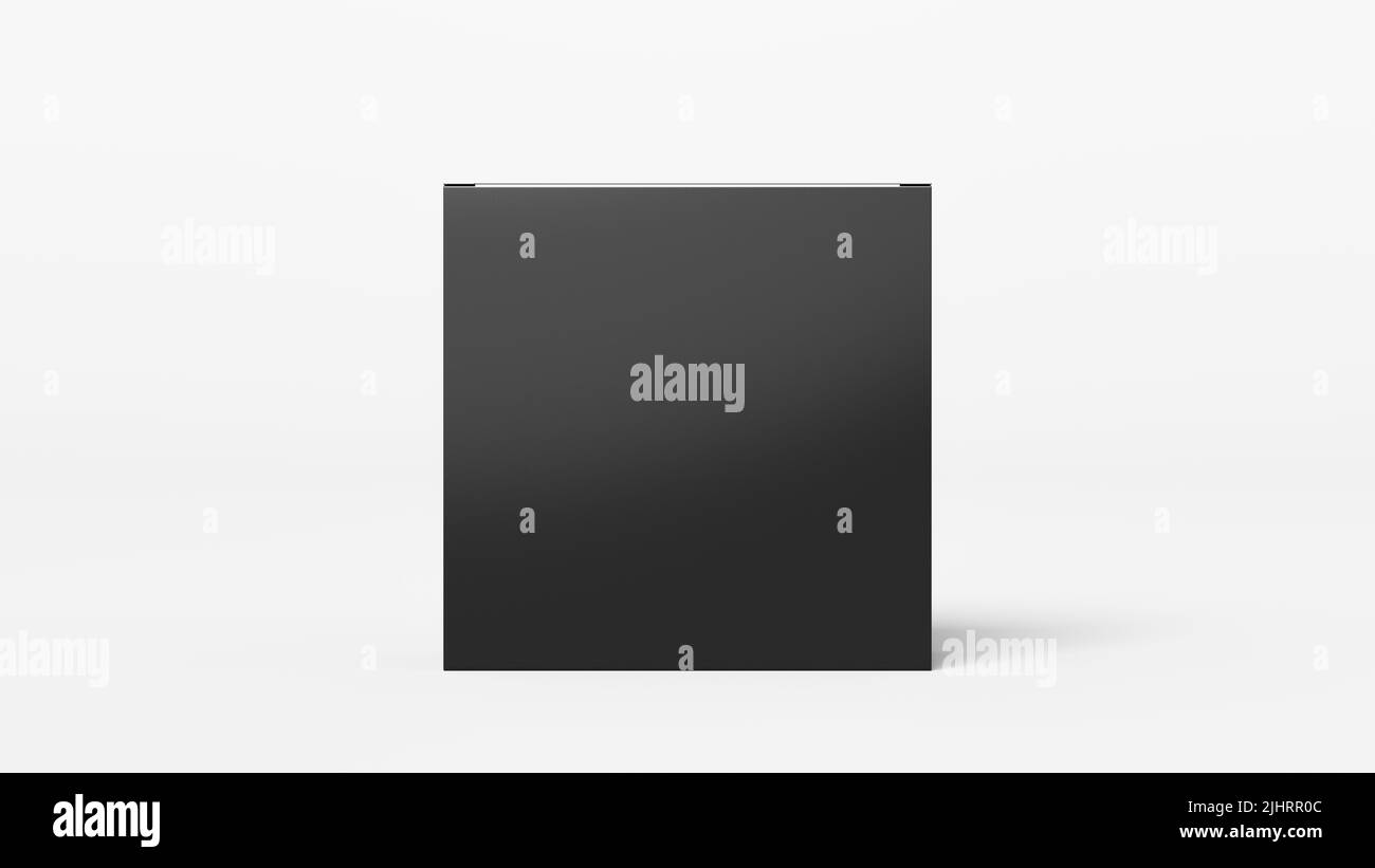 Square box mock up. Black gift box on white background. Front view ...