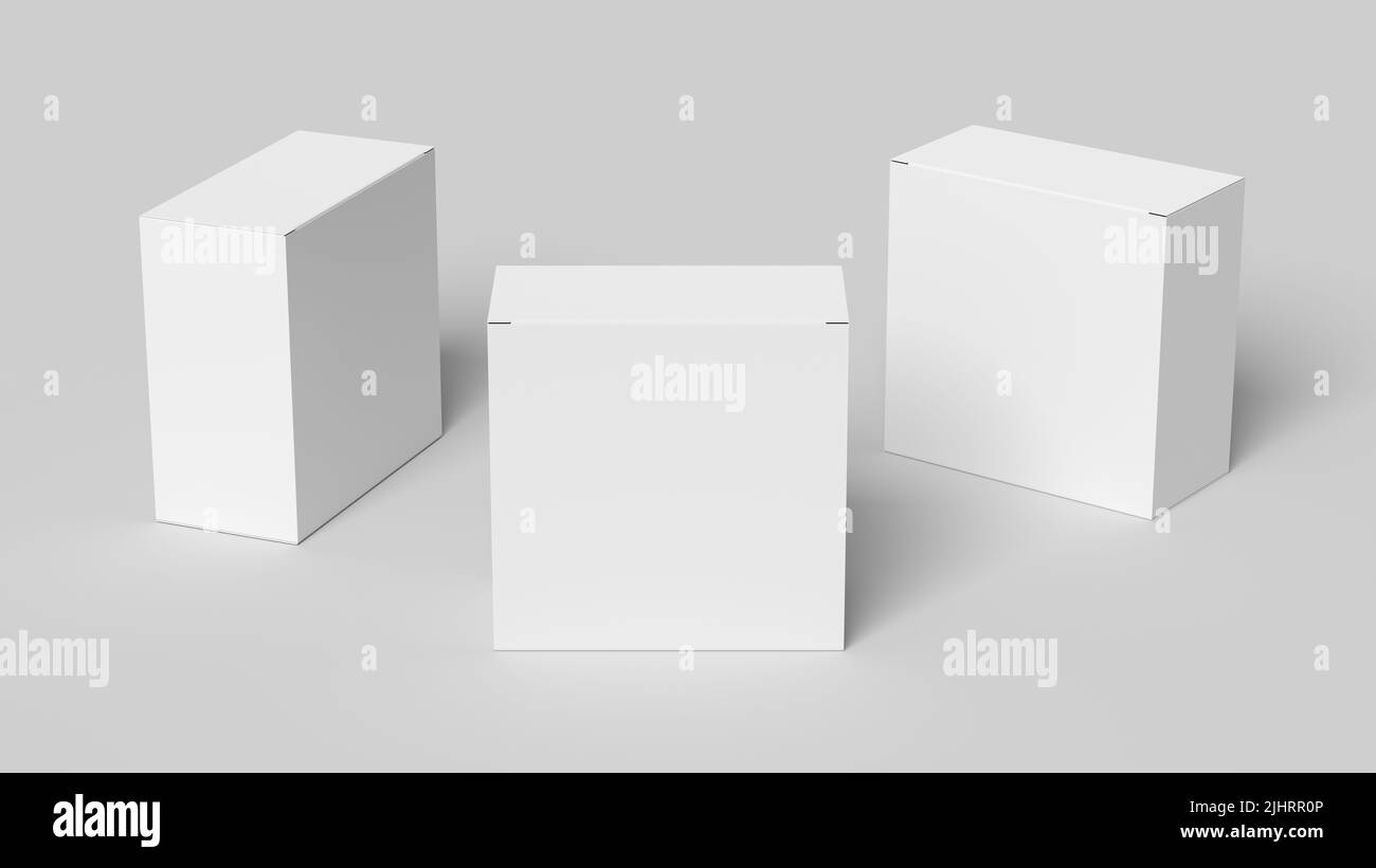 Three square boxes mock up. White gift boxes on white background. Front ...