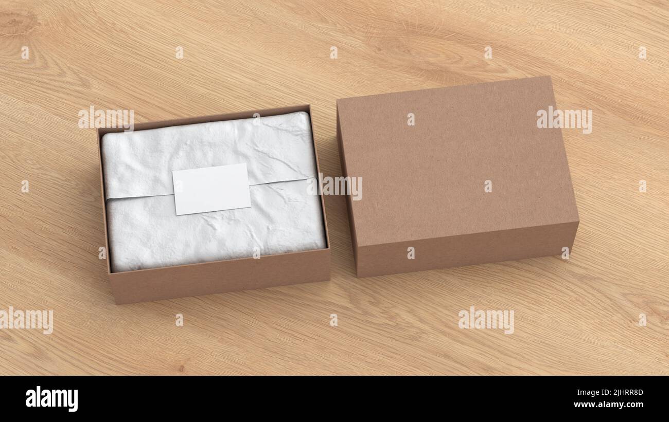 Gift box mock up with cover. Cardboard gift box with blank label or ...