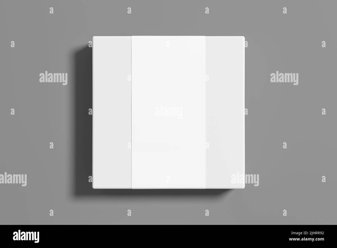 Square box mock up with blank paper cover label: White gift box on gray ...