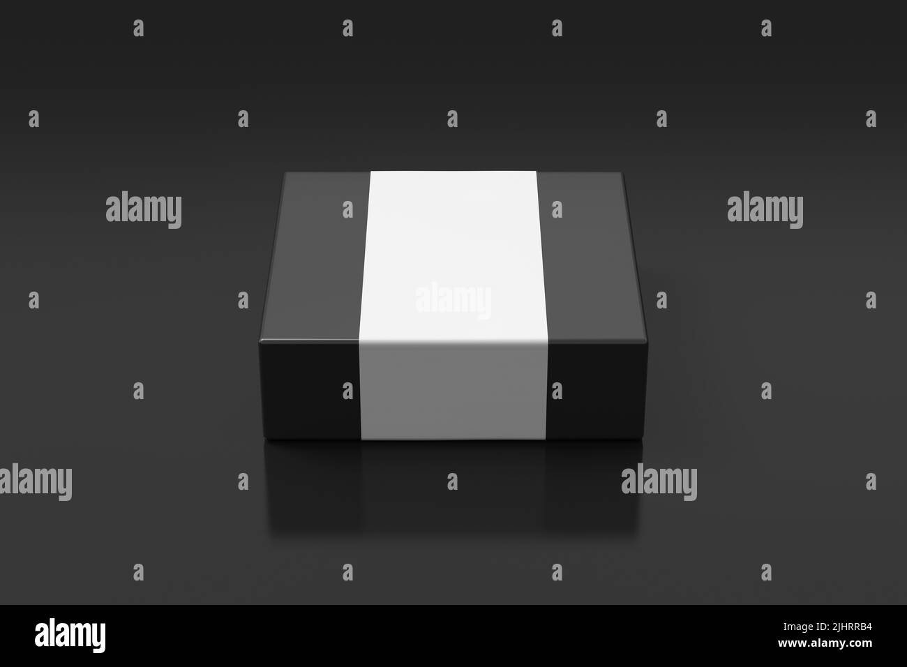 Square box mock up with blank paper cover label: Black gift box on ...