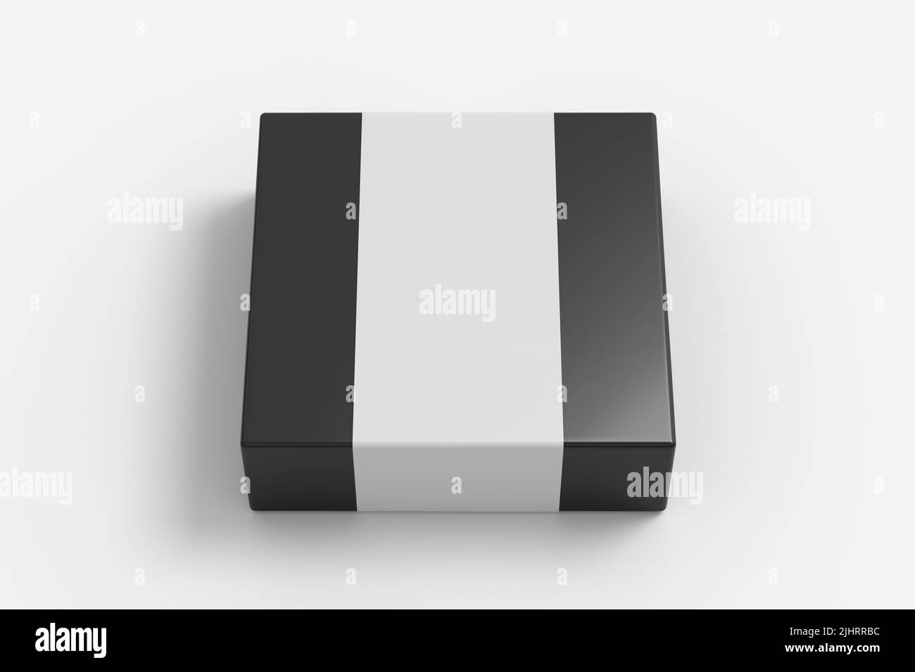 Square box mock up with blank paper cover label: Black gift box on ...