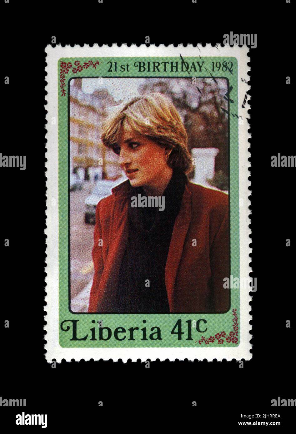 21st Birthday of princess Diana. canceled stamp of LIBERIA dedicated to ...
