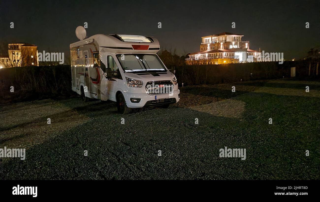 Family vacation trip camper van, holiday trip in motorhome, caravan ...