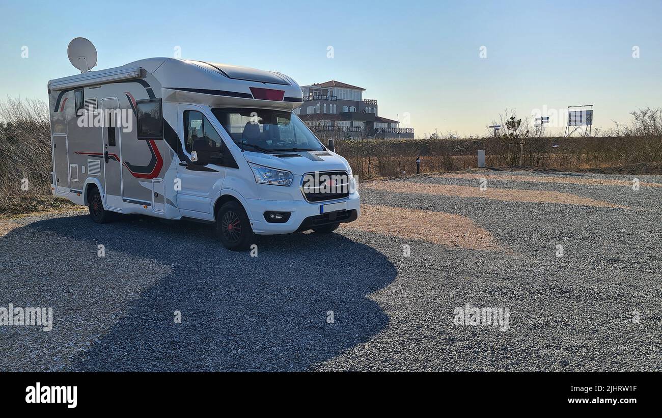 Family vacation trip camper van, holiday trip in motorhome, caravan ...