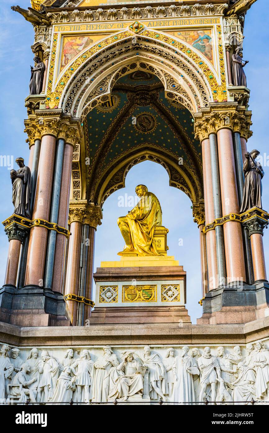 Detail with the golden statue of Prince Albert. Ornate canopy. The ...