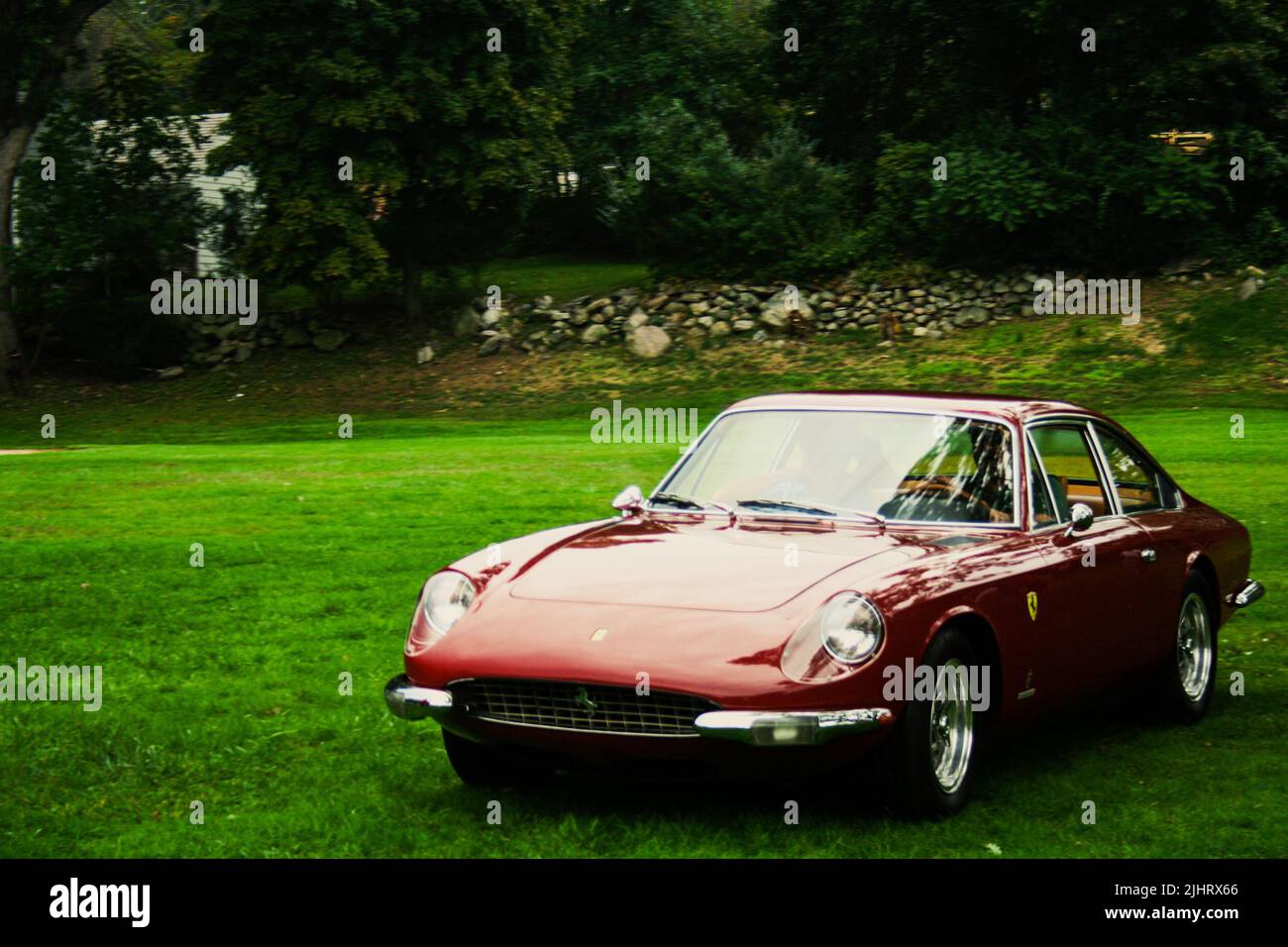A luxury muscle Ferrari on the grass - Retro racing cars Stock Photo ...