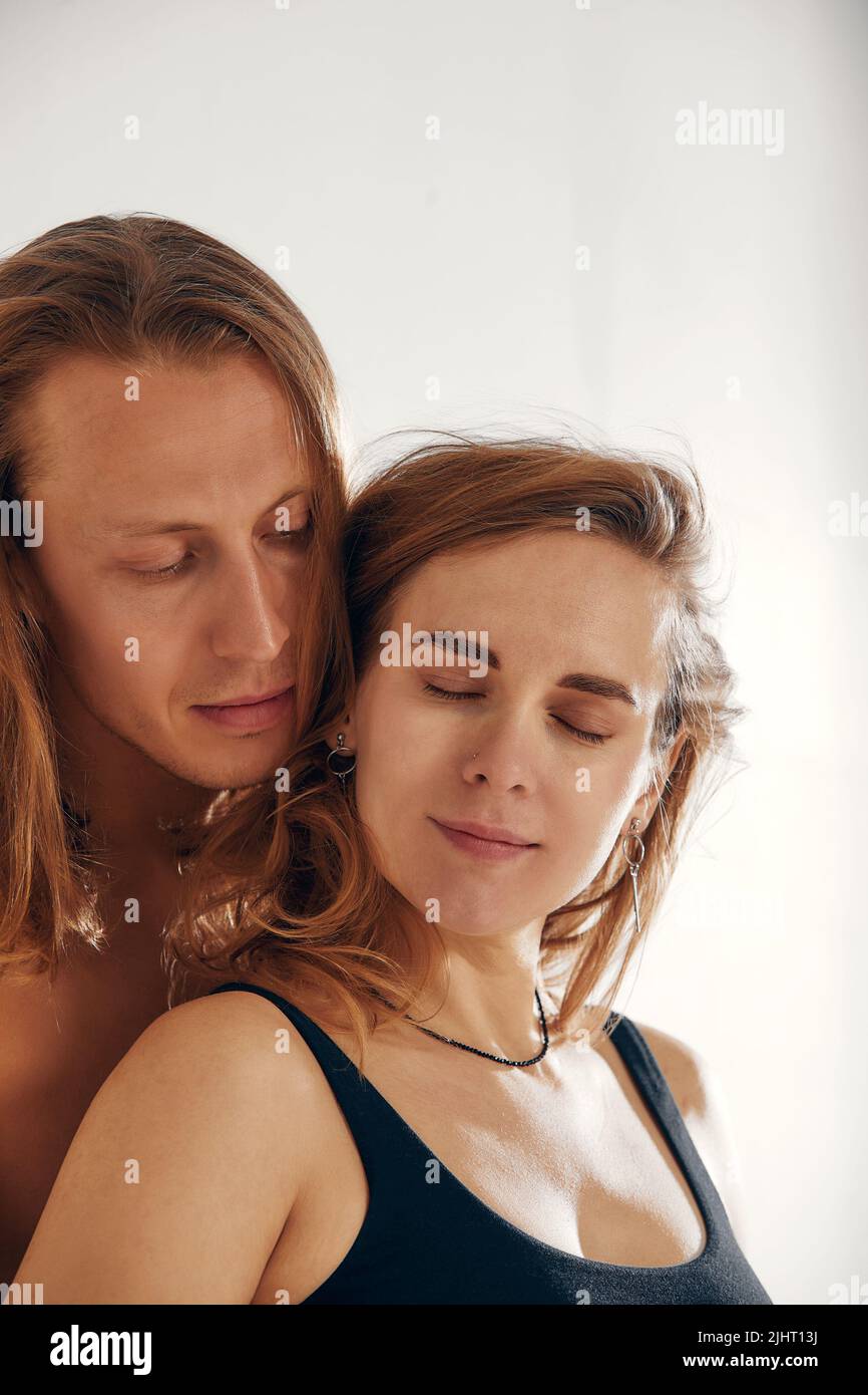 husband holding belly of his pregnant wife. Pregnant woman and loving ...