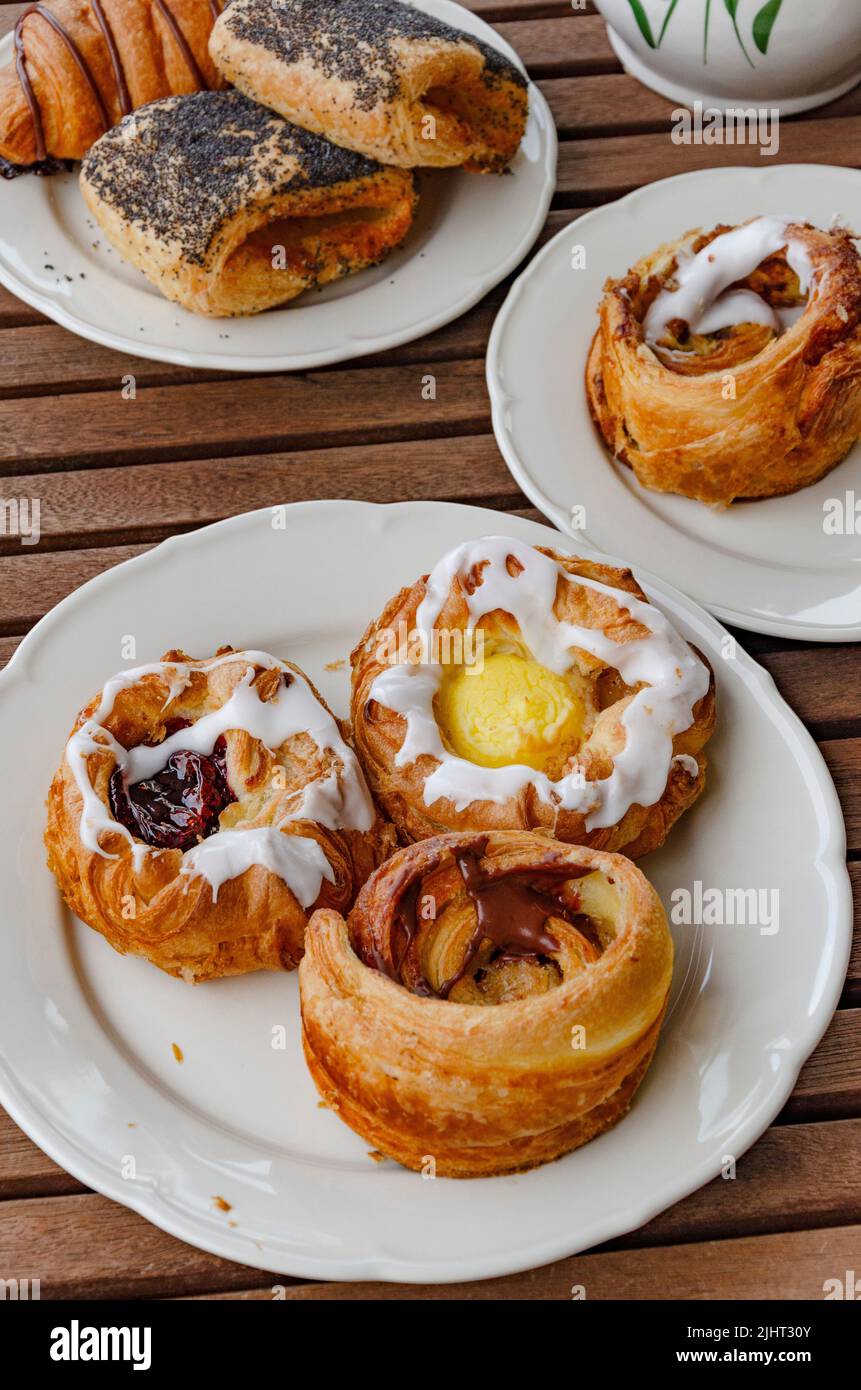 Danish breakfast pastry sweet specialities Stock Photo - Alamy