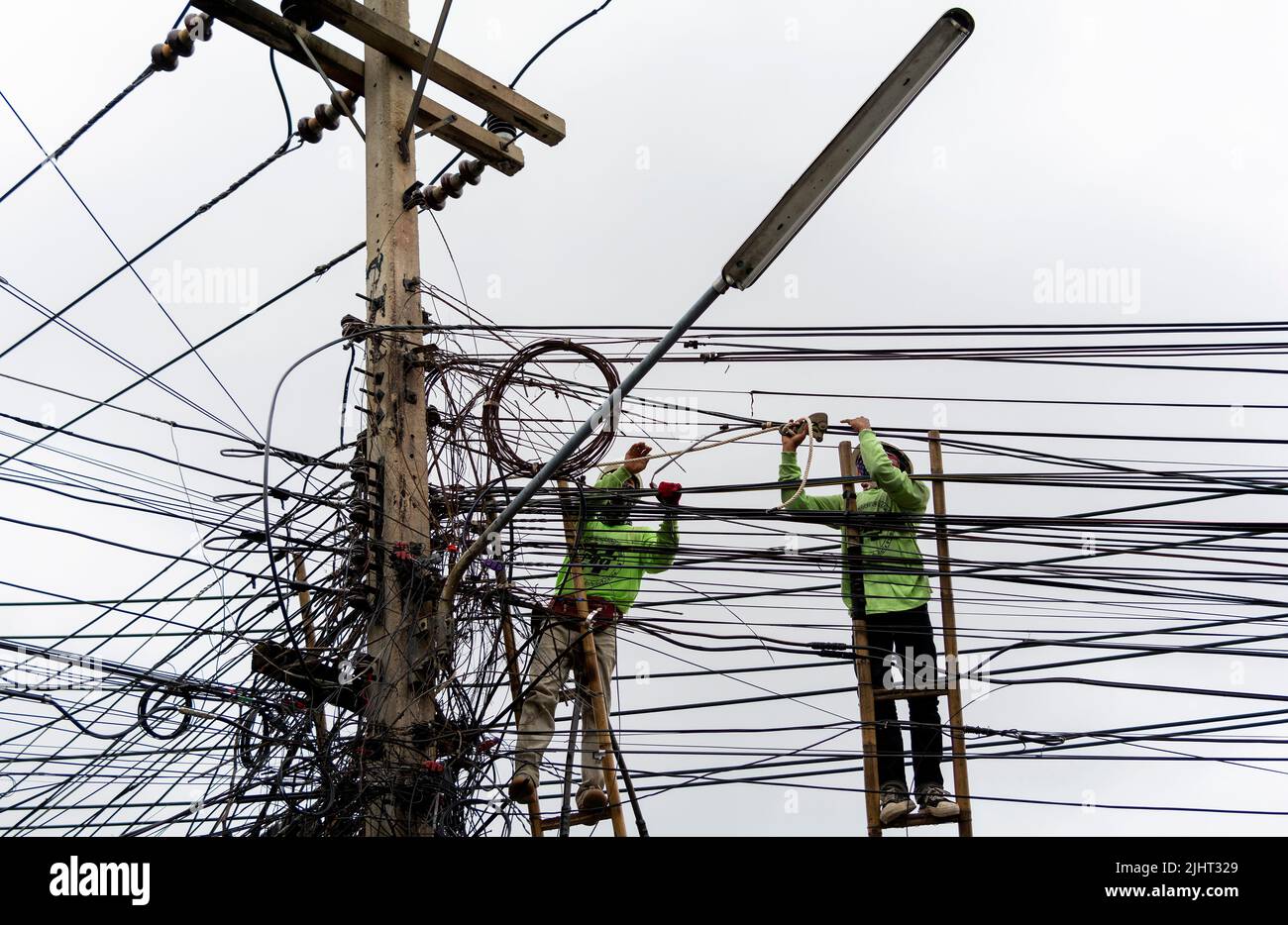 Employees seen working on the lines. Officials and related agencies in ...