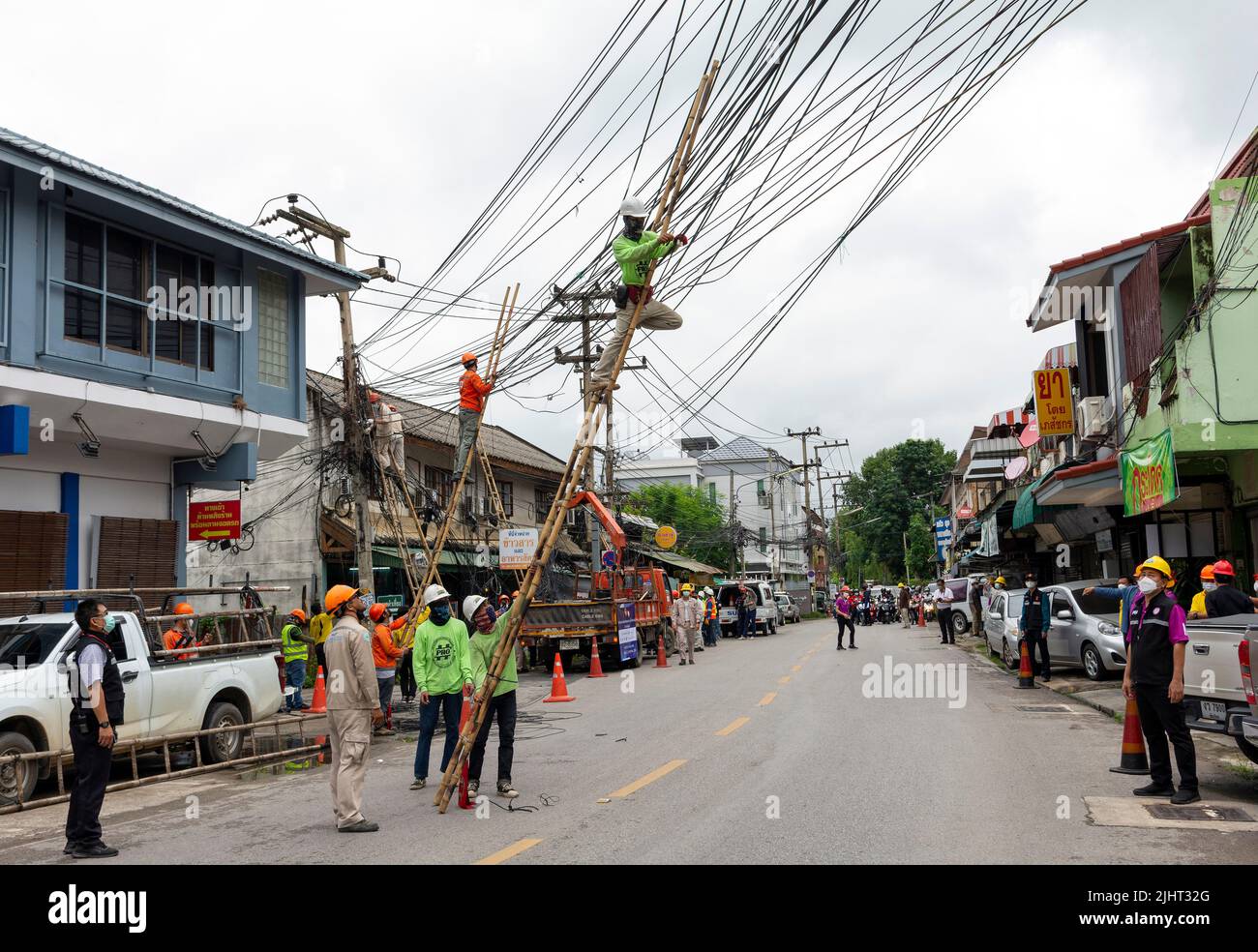 Employees seen working on the lines. Officials and related agencies in ...
