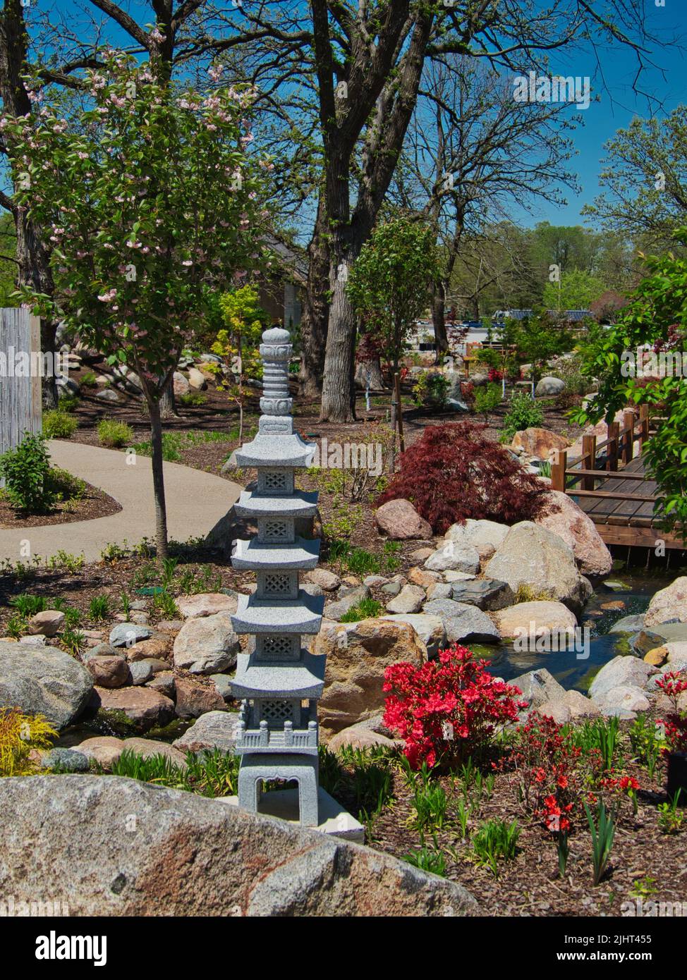A vertical shot of the Japanese gardens in the Topeka Zoo Conservation ...