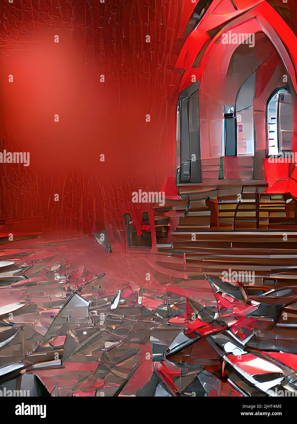 digital painting of a destroyed church Stock Photo - Alamy