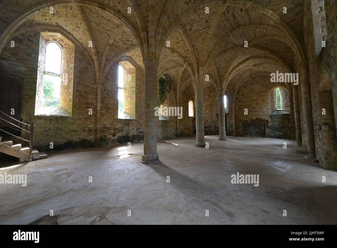 The inside of a Medieval Abbey on a sunlit summer morning Stock Photo ...