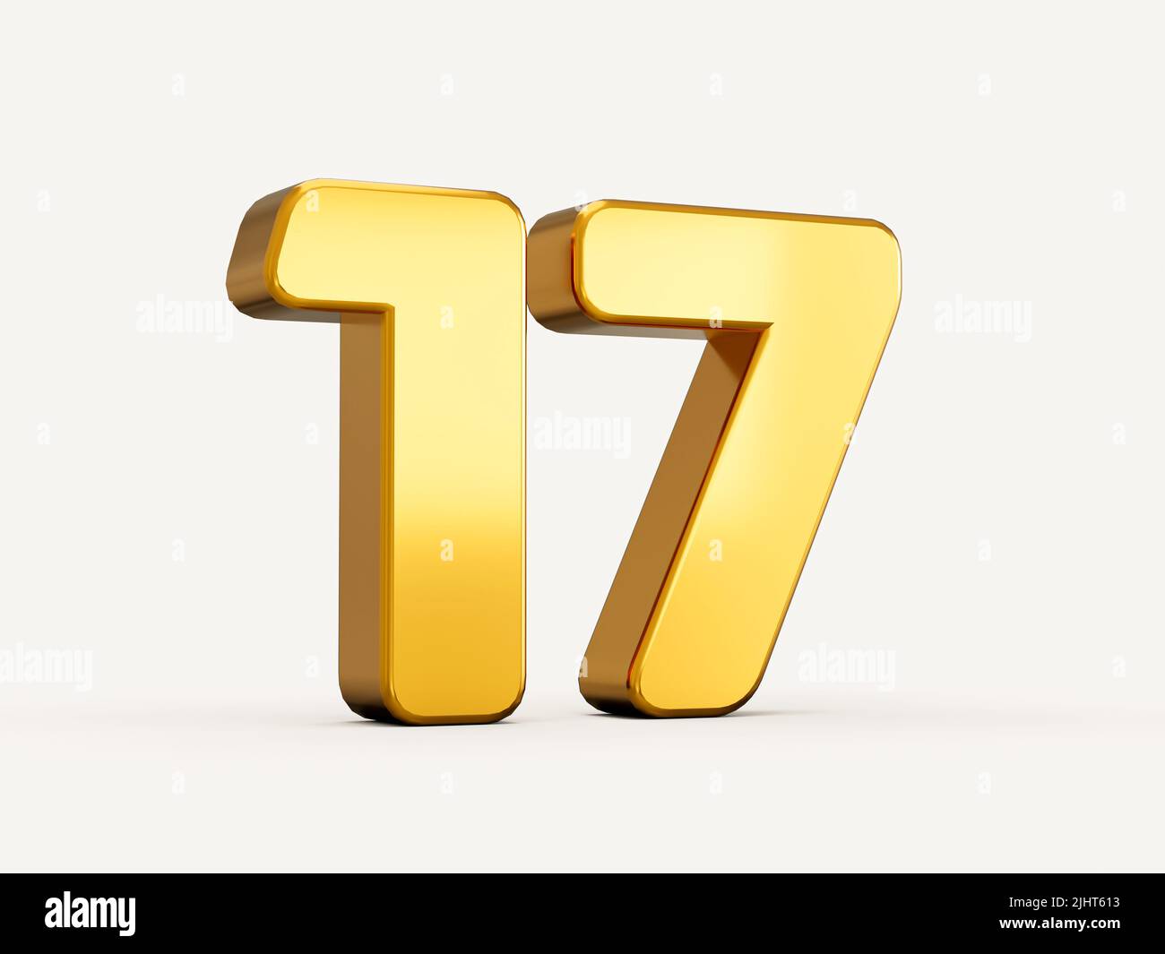 3d illustration of golden number 17 or seventeen isolated on beige ...