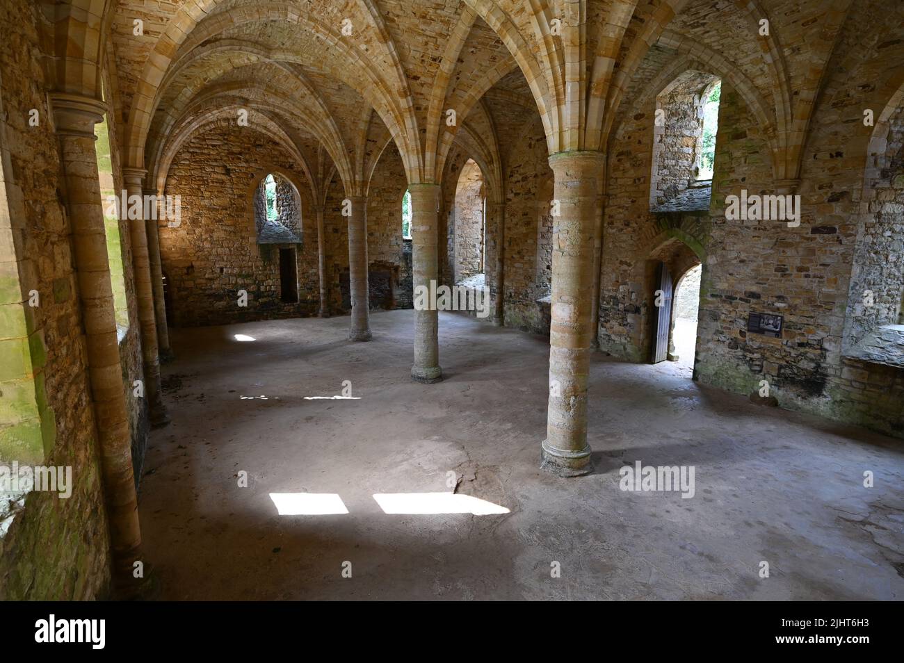 The inside of a Medieval Abbey on a sunlit summer morning Stock Photo ...