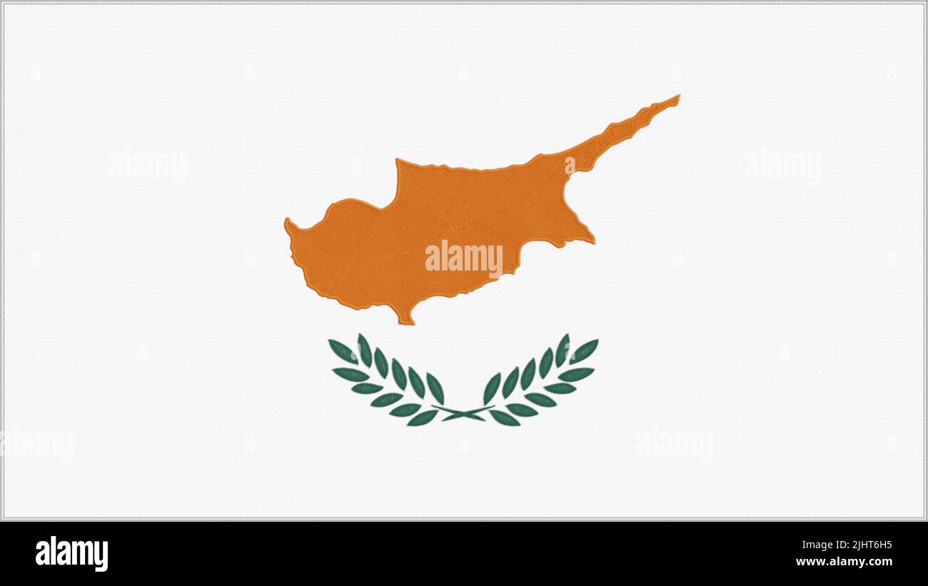 Cyprus embroidery flag. Emblem stitched fabric. Embroidered coat of ...