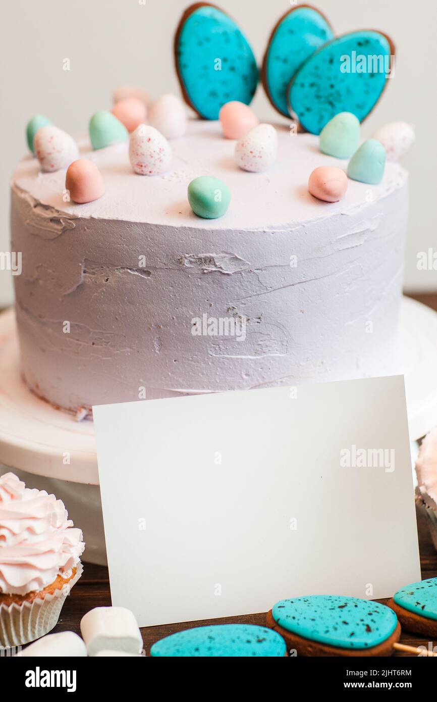 Desserts and sweets with a blank card. Mockup Stock Photo - Alamy
