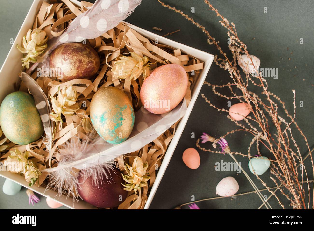 Easter box with painted eggs handmade decoration Stock Photo - Alamy