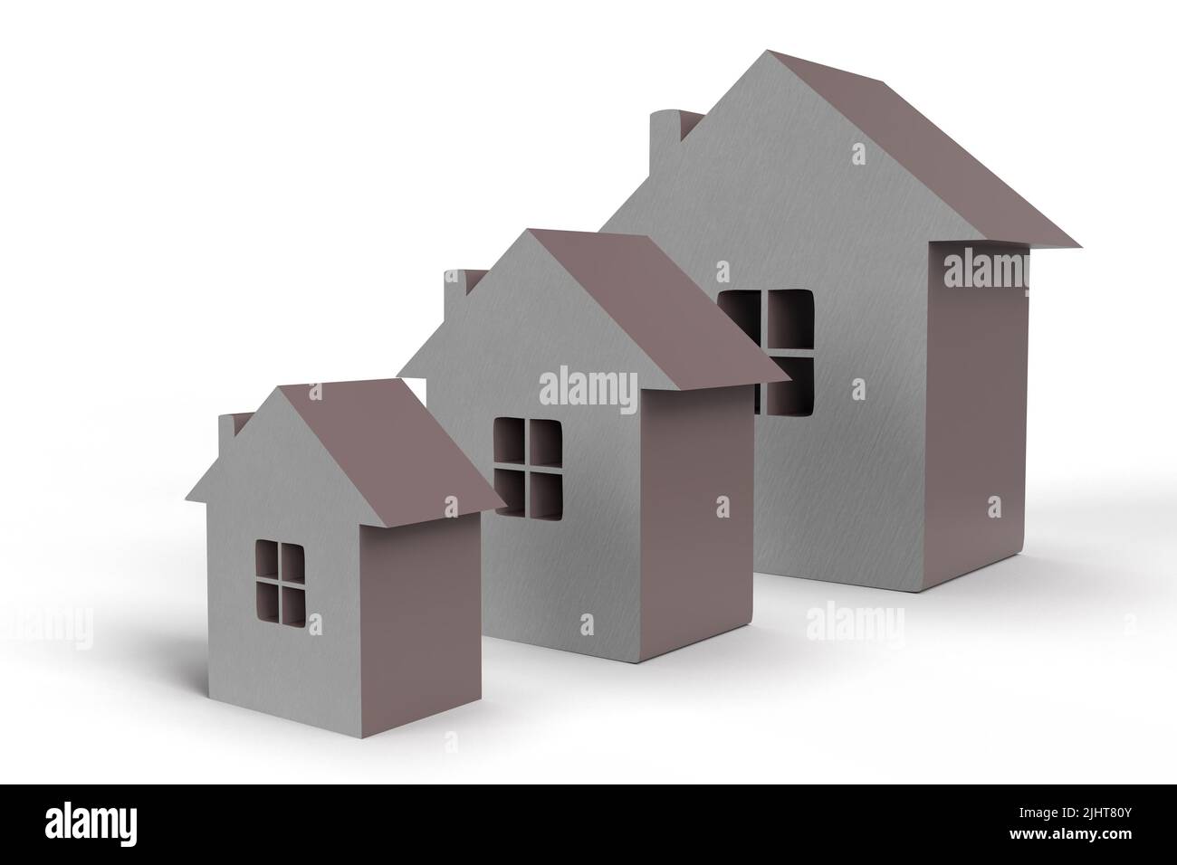 3d illustration. Three gray houses of different sizes on a white ...