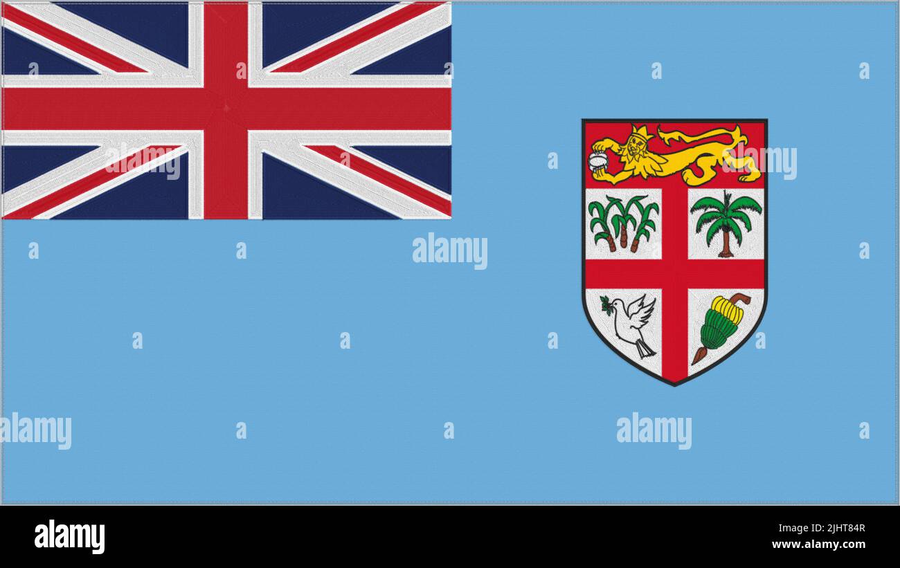 Fiji embroidery flag. Emblem stitched fabric. Embroidered coat of arms ...