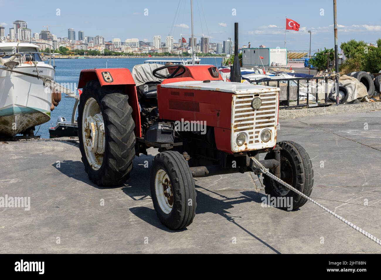 ISTANBUL, TURKEY - JULY 11, 2022: Steyr tractor on the coast road. The ...