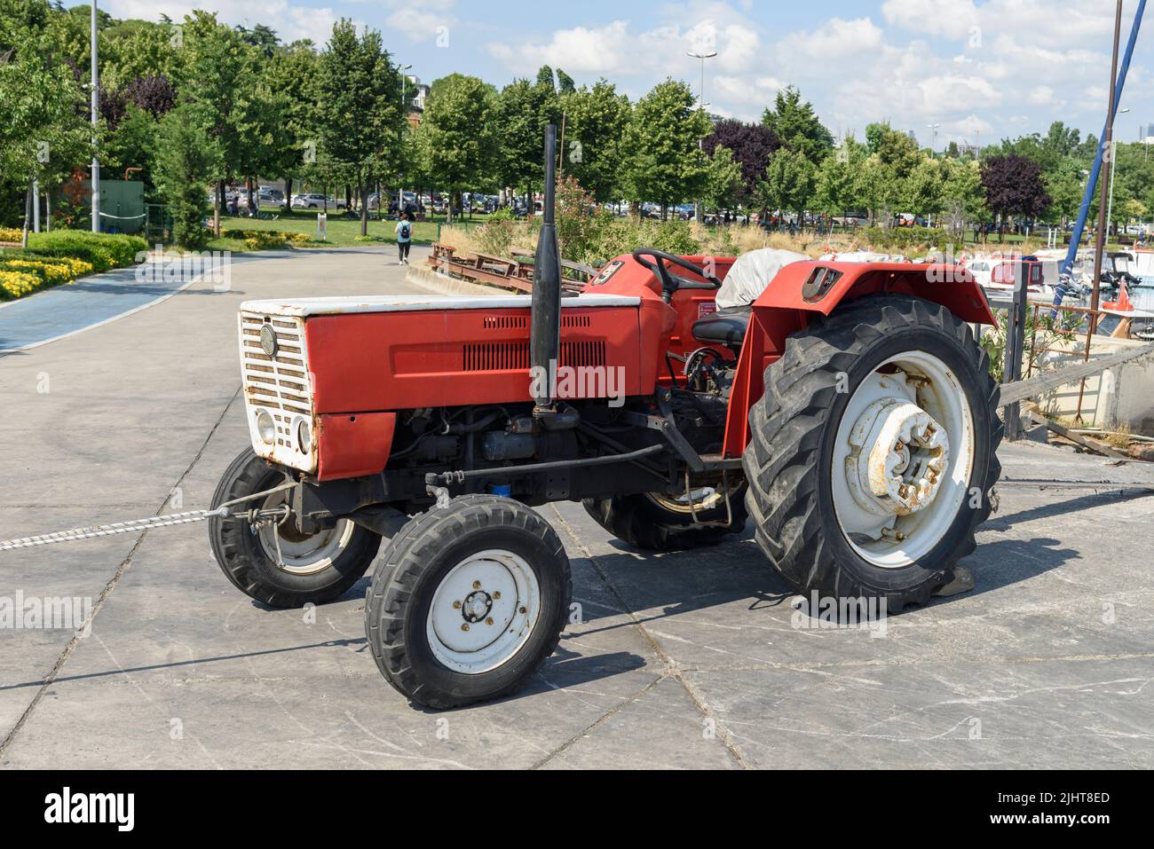 ISTANBUL, TURKEY - JULY 11, 2022: Steyr tractor on the coast road. The ...