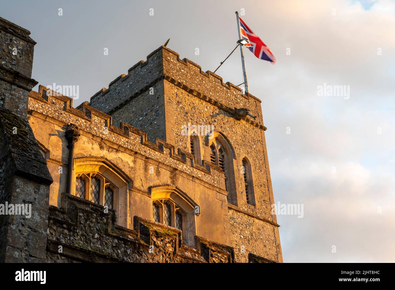 A low angle of Edinburgh Castle with a cloudy sky background Stock ...