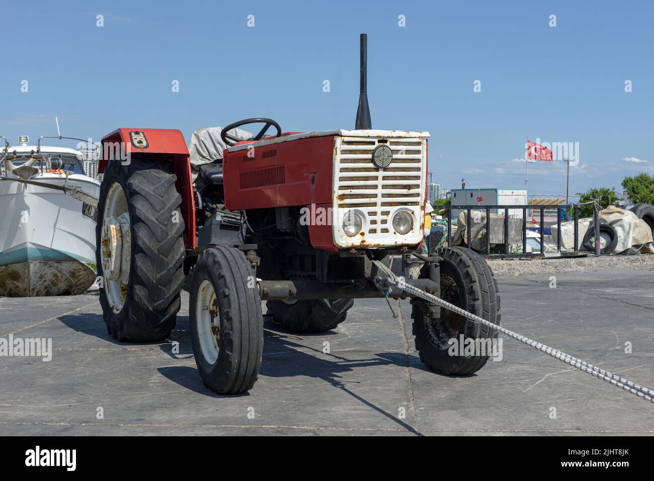 ISTANBUL, TURKEY - JULY 11, 2022: Steyr tractor on the coast road. The ...