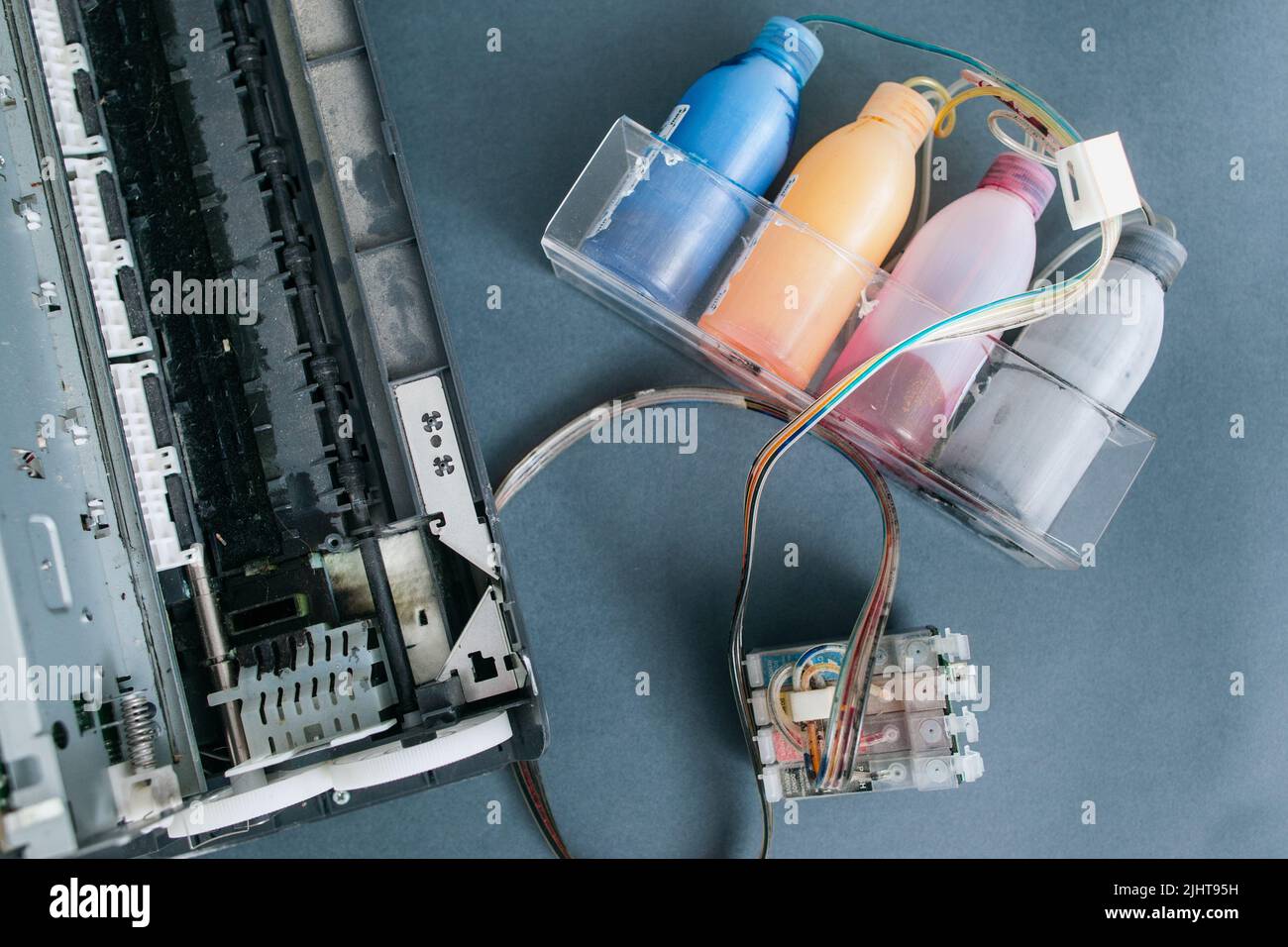 Ink-jet printer with ink tank system flat lay Stock Photo - Alamy