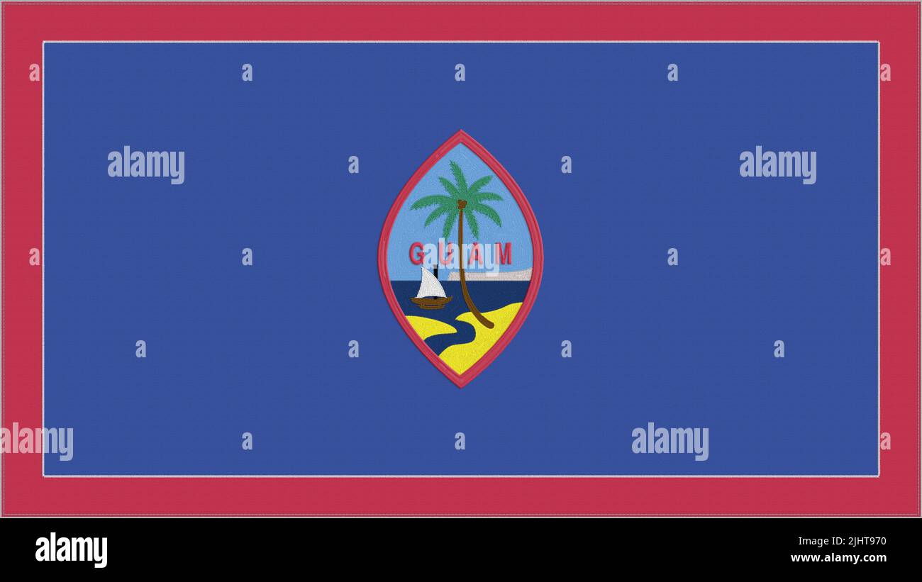 Guam embroidery flag. Emblem stitched fabric. Embroidered coat of arms ...