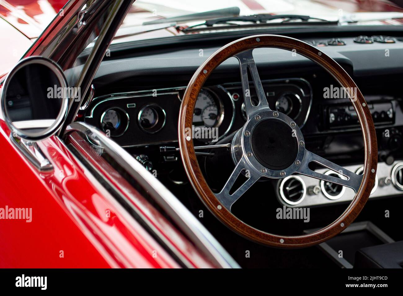 The interior Of an old American muscle car with its window down Stock ...