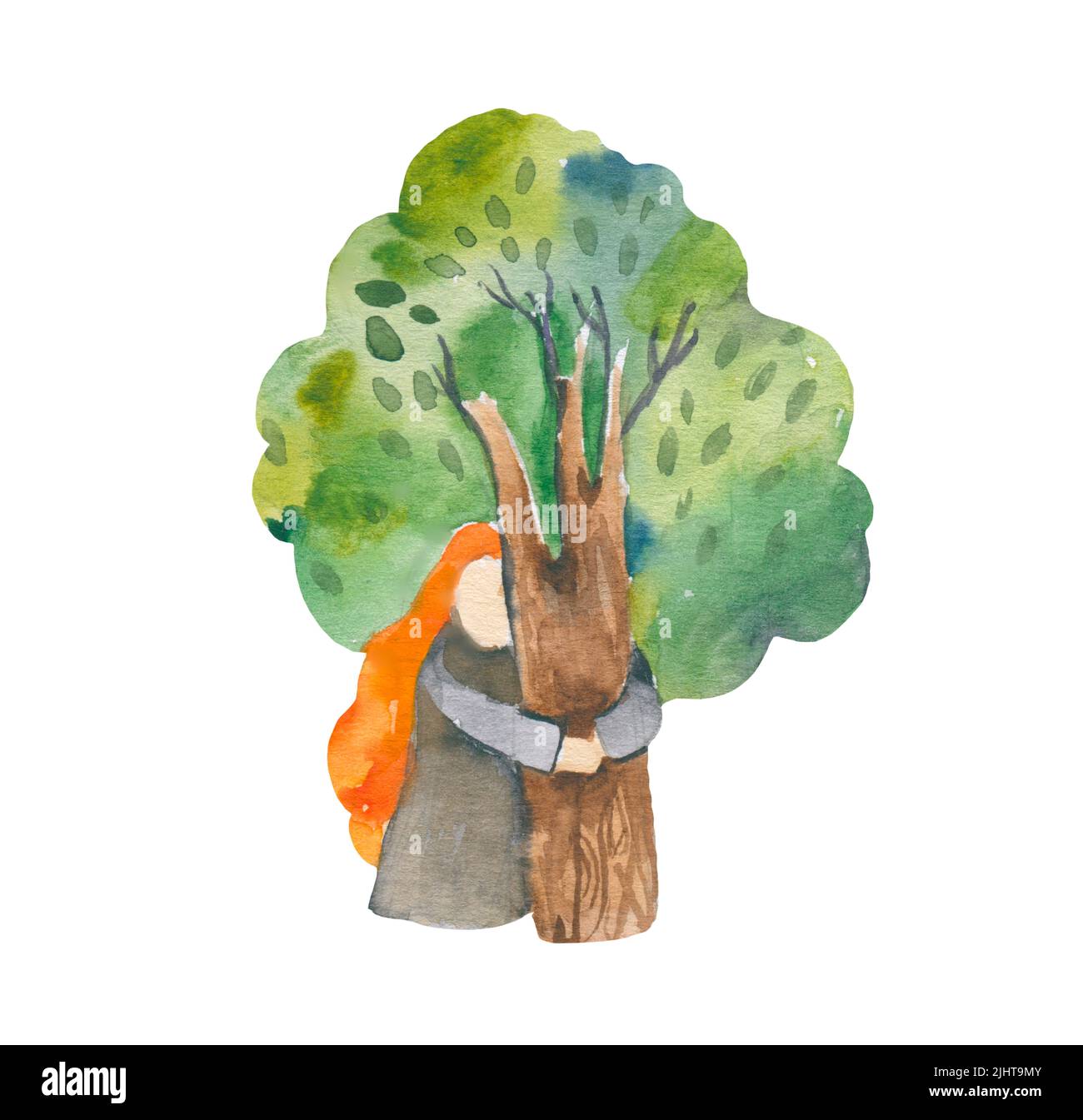 Young girl hugging tree. Eco friendly, environment preservation concept ...