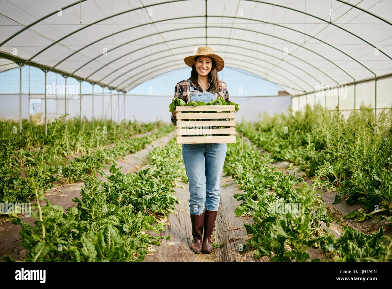 Grow and you shall receive. a young farmer holding a crate of freshly ...