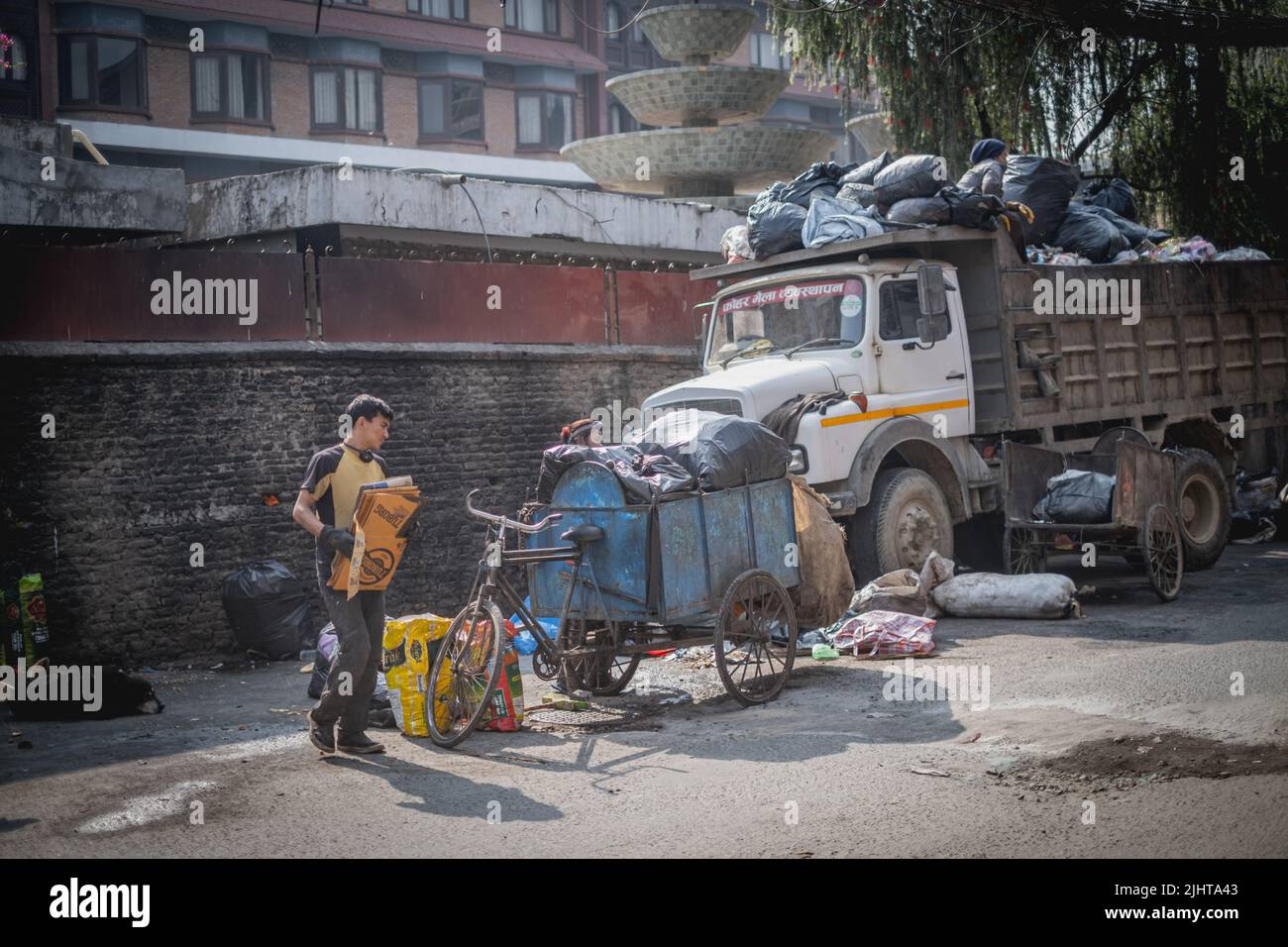 The man collecting rubbish for recycling in Kathmandu, Nepal Stock ...