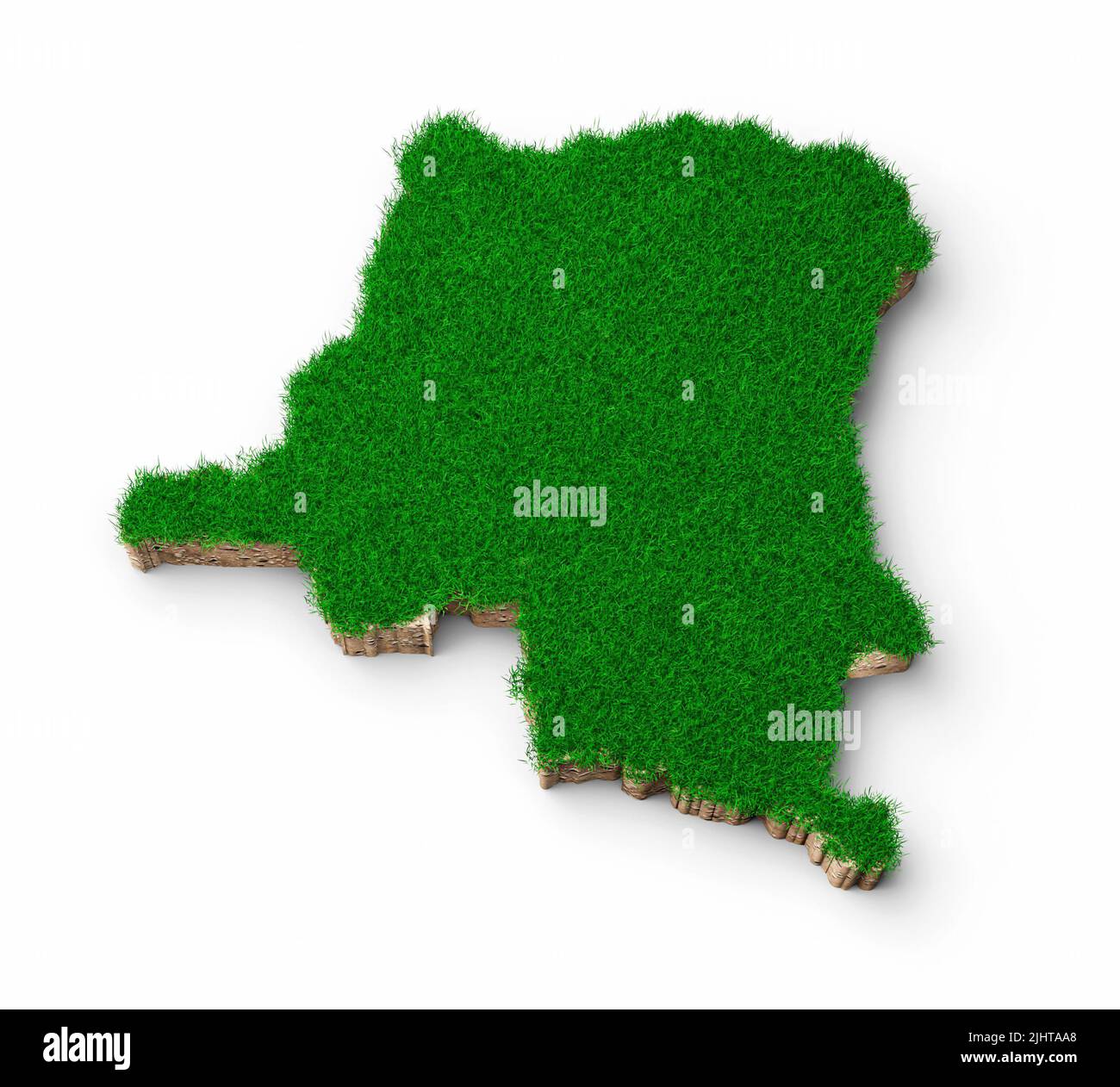 A 3D illustration of the map of Congo with green grass and rock ...