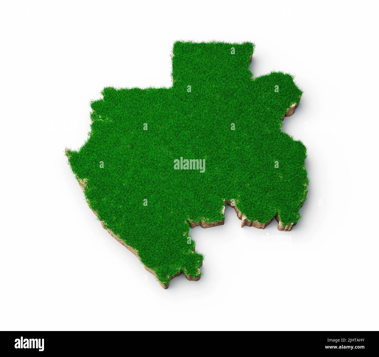 A 3d illustration of a Gabon map with green grass and rock ground ...