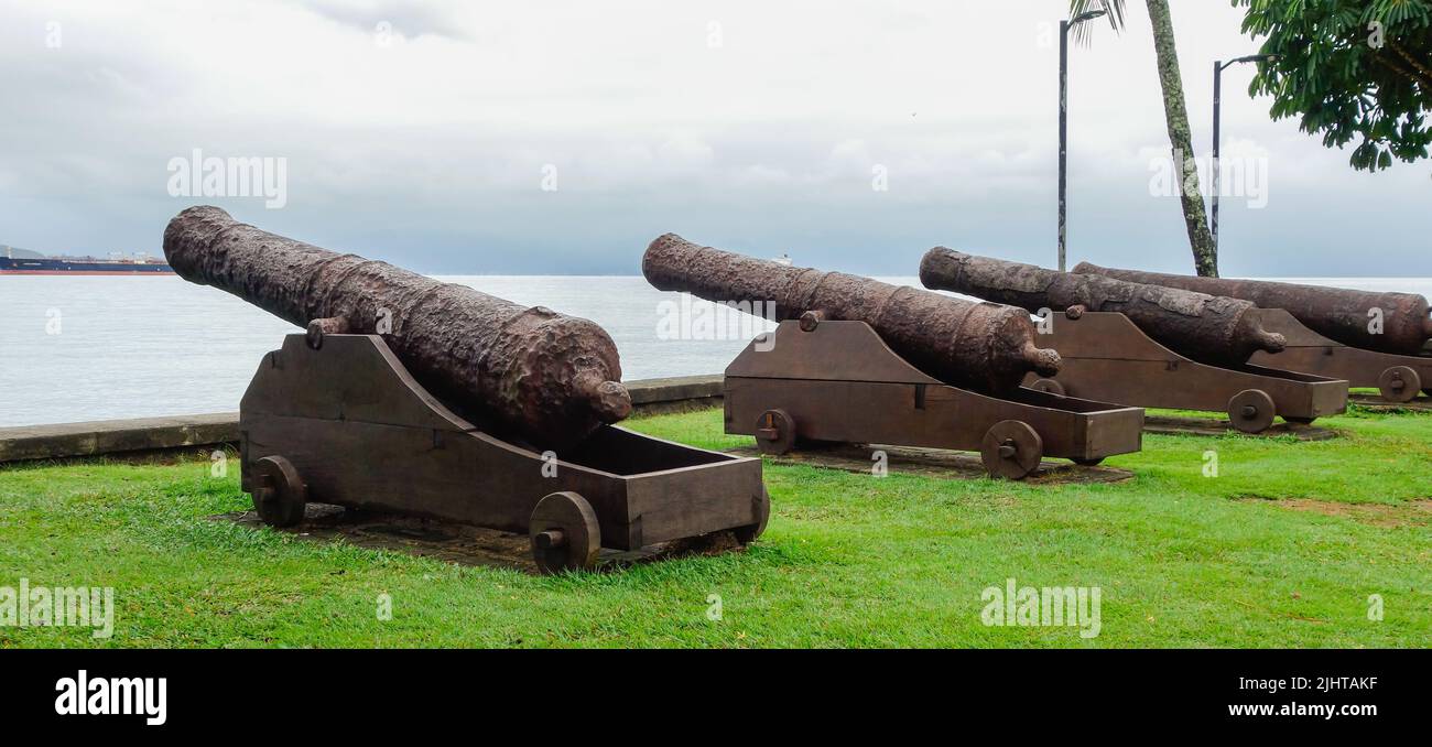 A beautiful view of old cannons on the shore Stock Photo - Alamy